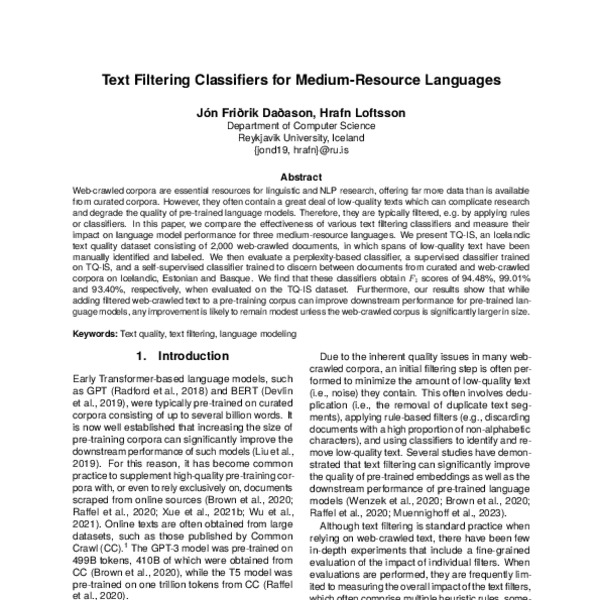 Text Filtering Classifiers for Medium-Resource Languages - ACL Anthology