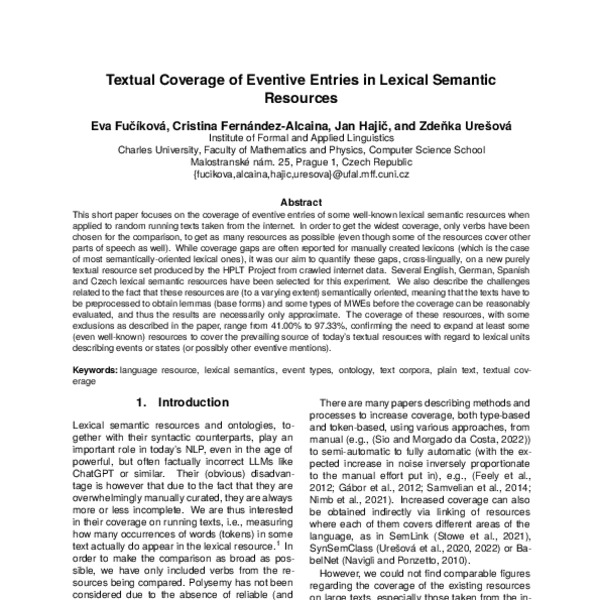 Textual Coverage of Eventive Entries in Lexical Semantic Resources - ACL Anthology