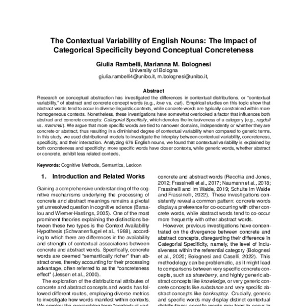 The Contextual Variability of English Nouns: The Impact of Categorical ...