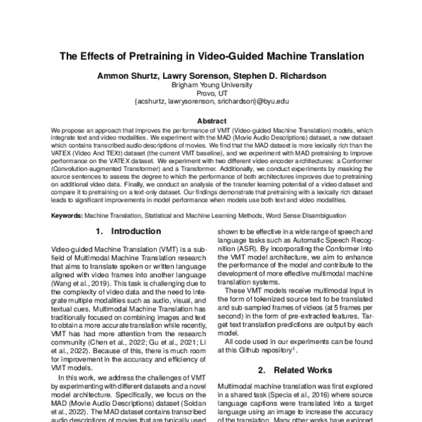 The Effects of Pretraining in Video-Guided Machine Translation - ACL ...