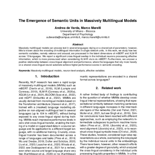 The Emergence of Semantic Units in Massively Multilingual Models - ACL ...