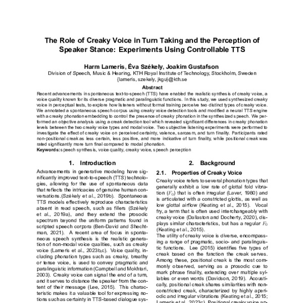 The Role of Creaky Voice in Turn Taking and the Perception of Speaker ...