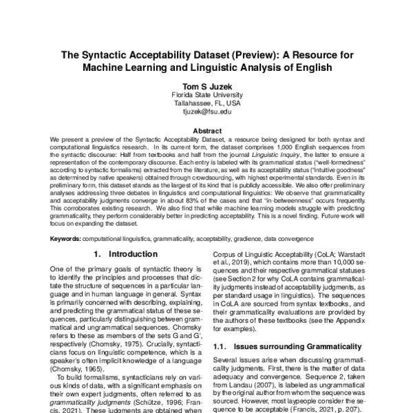The Syntactic Acceptability Dataset (Preview): A Resource for Machine ...