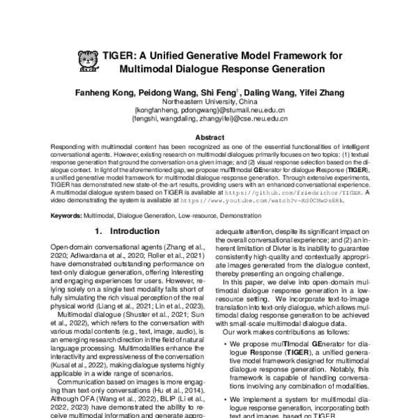 Tiger A Unified Generative Model Framework For Multimodal Dialogue Response Generation Acl