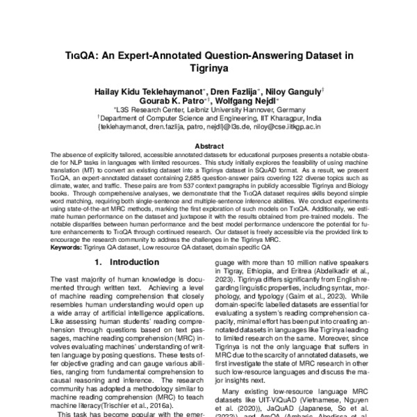 TIGQA: An Expert-Annotated Question-Answering Dataset in Tigrinya - ACL ...