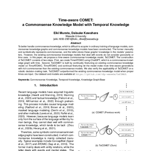 Time-aware COMET: A Commonsense Knowledge Model with Temporal Knowledge - ACL Anthology