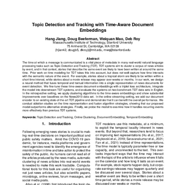 Topic Detection and Tracking with Time-Aware Document Embeddings - ACL ...