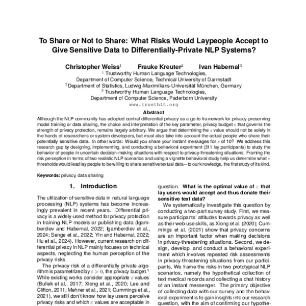 To Share or Not to Share: What Risks Would Laypeople Accept to Give Sensitive Data to ...