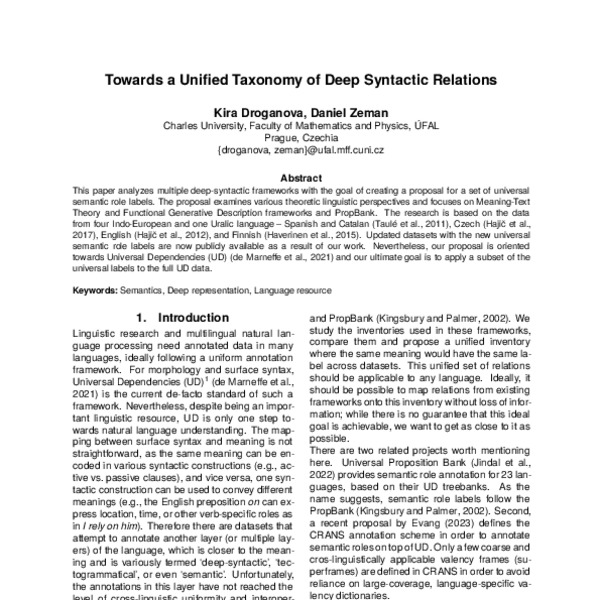 Towards a Unified Taxonomy of Deep Syntactic Relations - ACL Anthology