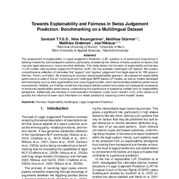 Towards Explainability and Fairness in Swiss Judgement Prediction: Benchmarking on a ...