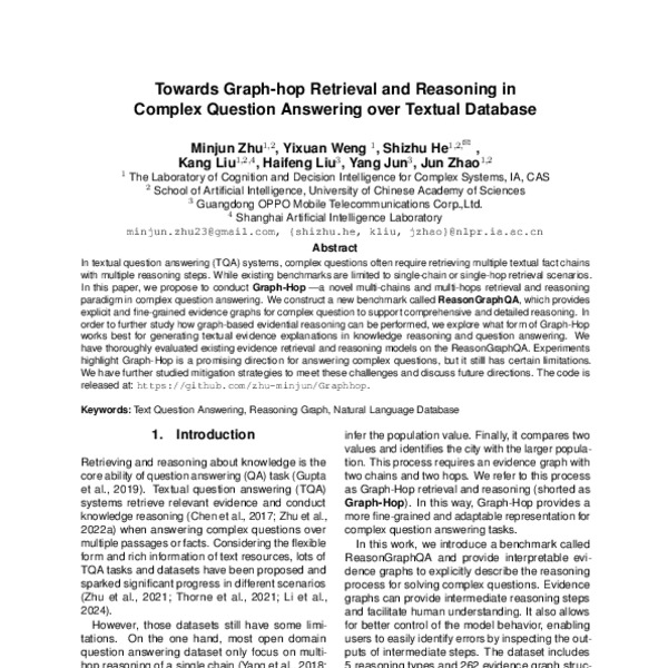 Towards Graph-hop Retrieval and Reasoning in Complex Question Answering over Textual Database ...
