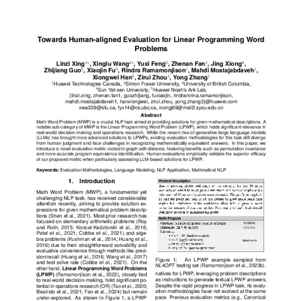 Towards Human-aligned Evaluation for Linear Programming Word Problems - ACL Anthology