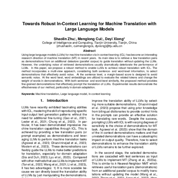 Towards Robust In-Context Learning for Machine Translation with Large Language Models - ACL ...
