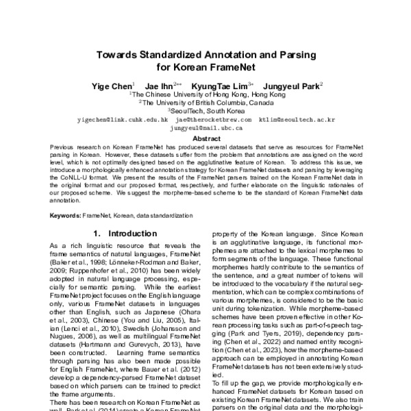 Towards Standardized Annotation and Parsing for Korean FrameNet - ACL Anthology