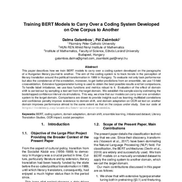 Training BERT Models to Carry over a Coding System Developed on One Corpus to Another - ACL ...