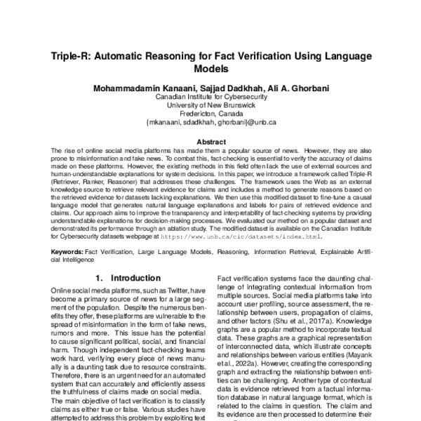 Triple R Automatic Reasoning For Fact Verification Using Language