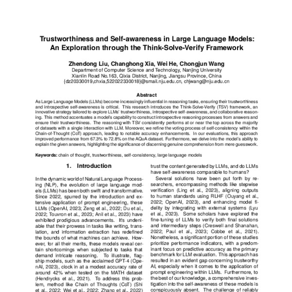 Trustworthiness and Self-awareness in Large Language Models: An Exploration through the Think ...