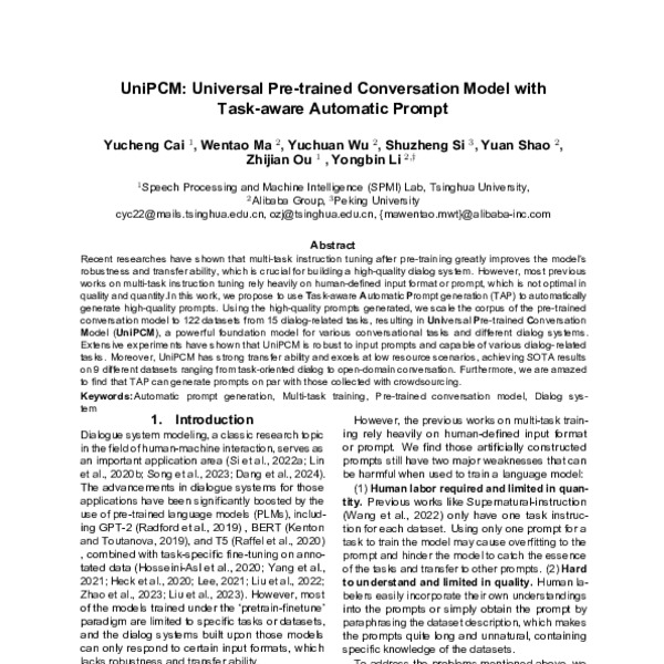 UniPCM: Universal Pre-trained Conversation Model with Task-aware ...