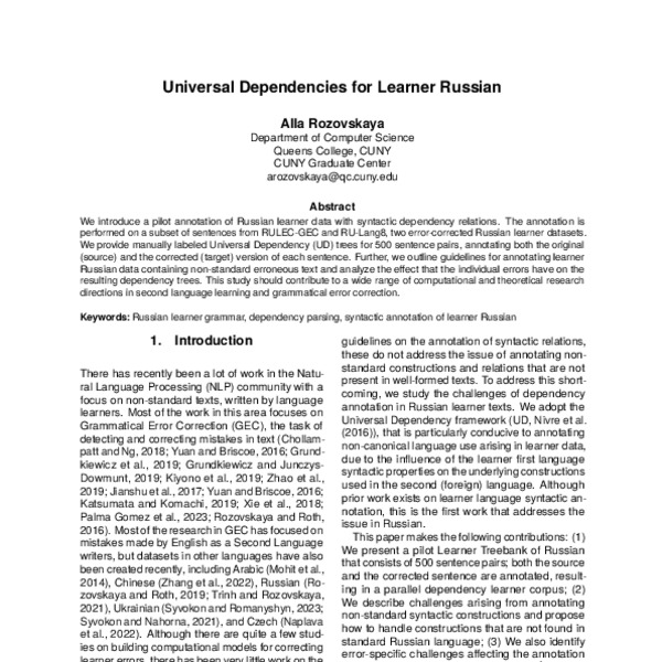 Universal Dependencies for Learner Russian - ACL Anthology