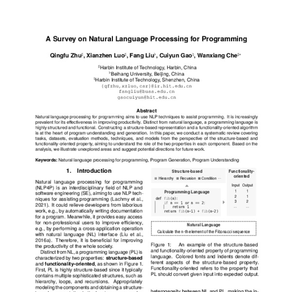 A Survey on Natural Language Processing for Programming - ACL Anthology