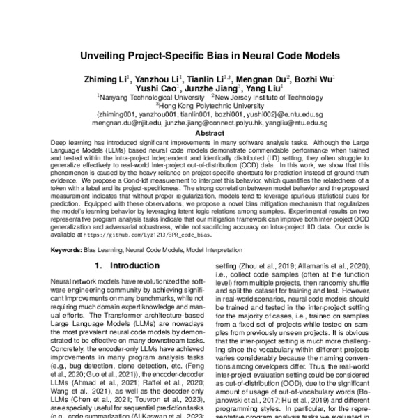 Unveiling Project Specific Bias In Neural Code Models Acl Anthology