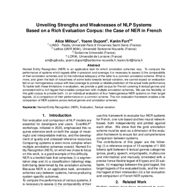 Unveiling Strengths and Weaknesses of NLP Systems Based on a Rich Evaluation Corpus: The Case of ...