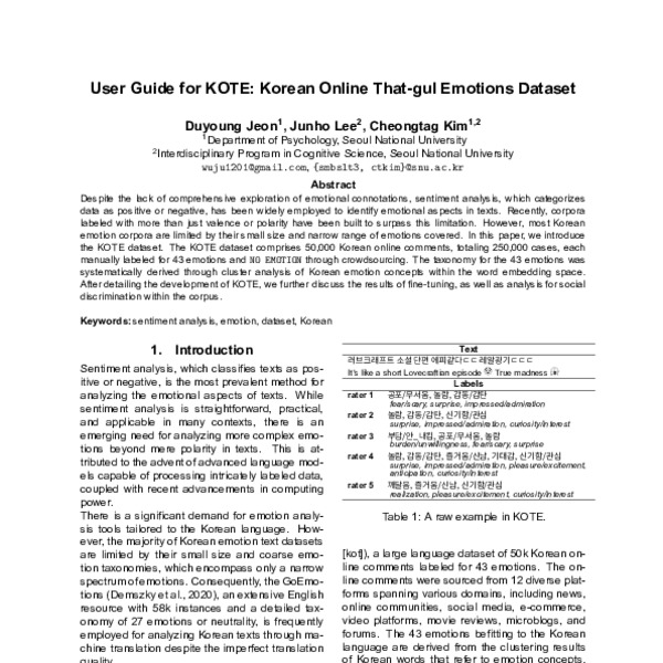 User Guide for KOTE: Korean Online That-gul Emotions Dataset - ACL Anthology