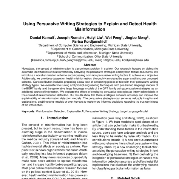 Using Persuasive Writing Strategies to Explain and Detect Health Misinformation - ACL Anthology