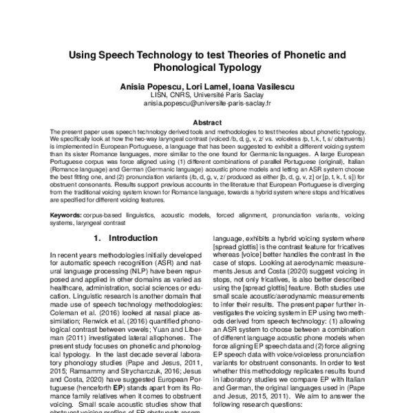 Using Speech Technology to Test Theories of Phonetic and Phonological ...