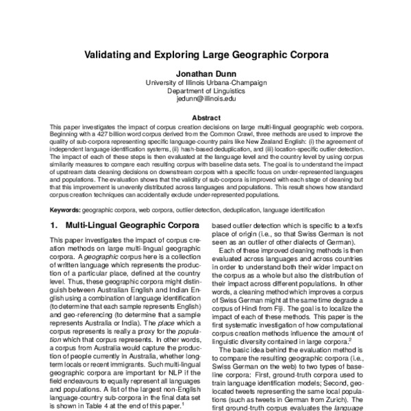 Validating and Exploring Large Geographic Corpora - ACL Anthology