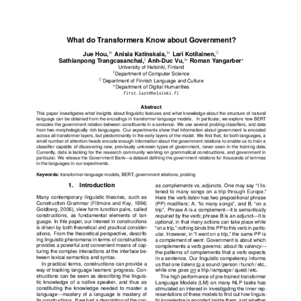 What Do Transformers Know about Government? - ACL Anthology