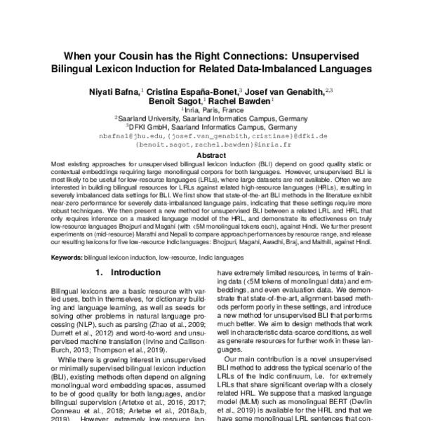 When Your Cousin Has the Right Connections: Unsupervised Bilingual ...