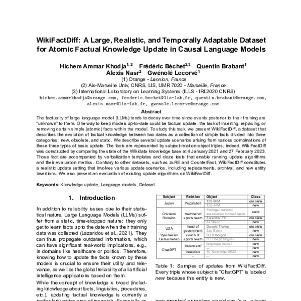 WikiFactDiff: A Large, Realistic, and Temporally Adaptable Dataset for Atomic Factual Knowledge ...