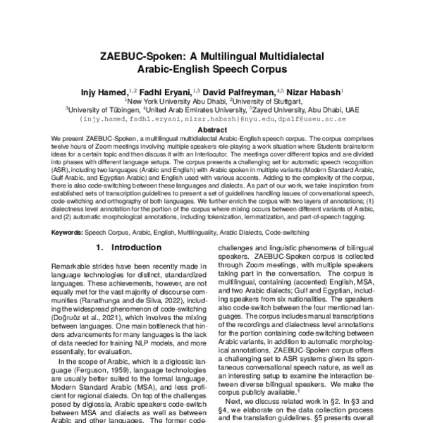 ZAEBUC-Spoken: A Multilingual Multidialectal Arabic-English Speech ...