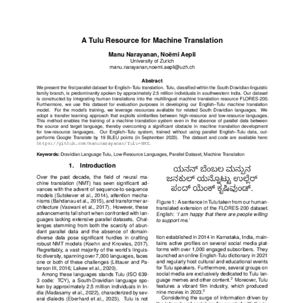 A Tulu Resource for Machine Translation - ACL Anthology