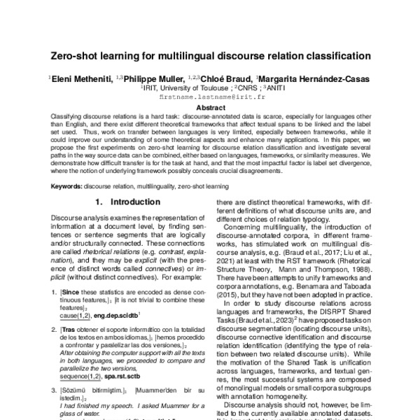 Zero-shot Learning for Multilingual Discourse Relation Classification - ACL Anthology