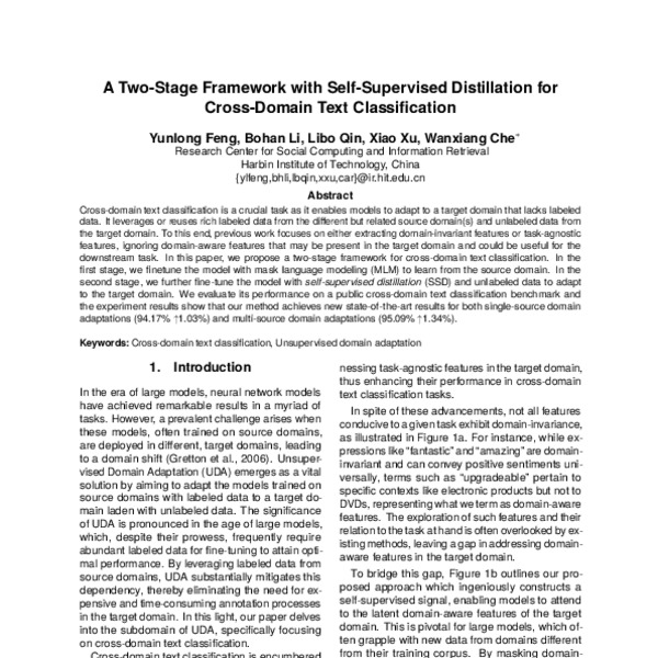 A Two-Stage Framework with Self-Supervised Distillation for Cross-Domain Text Classification ...