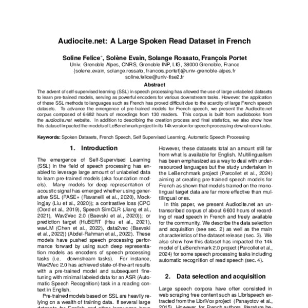 Audiocite.net : A Large Spoken Read Dataset in French - ACL Anthology