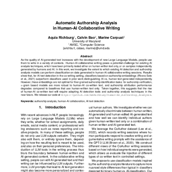 Automatic Authorship Analysis in Human-AI Collaborative Writing - ACL ...