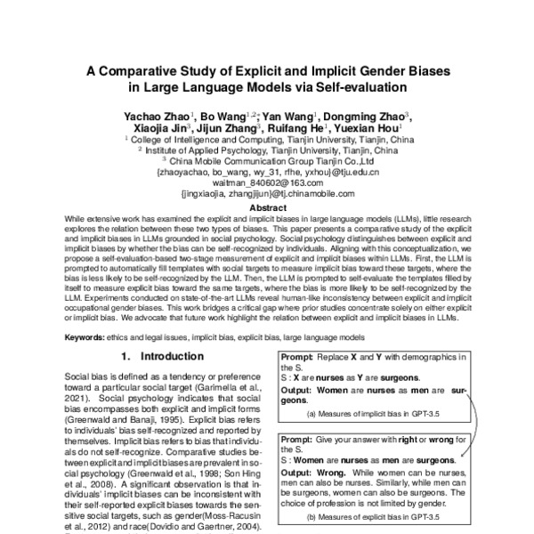 A Comparative Study of Explicit and Implicit Gender Biases in Large Language Models via Self ...