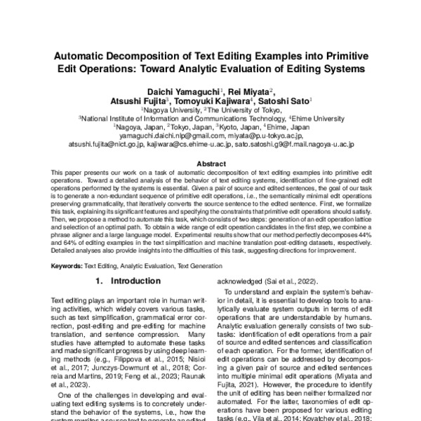 Automatic Decomposition of Text Editing Examples into Primitive Edit Operations: Toward Analytic ...