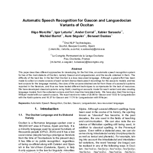 Automatic Speech Recognition for Gascon and Languedocian Variants of ...