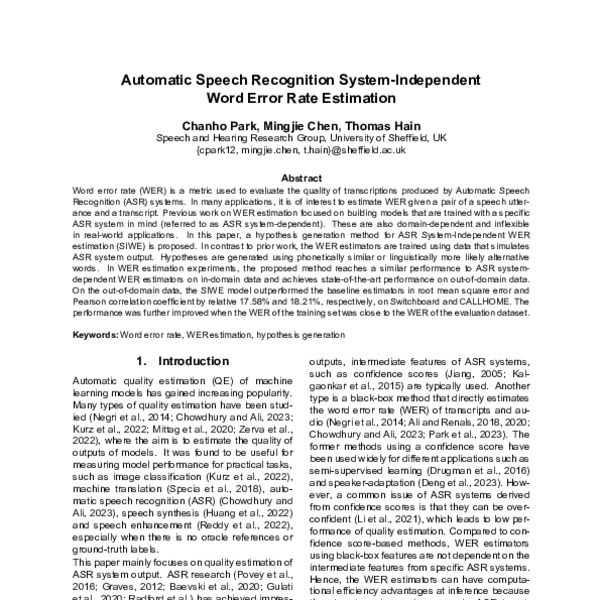 Automatic Speech Recognition System-Independent Word Error Rate ...