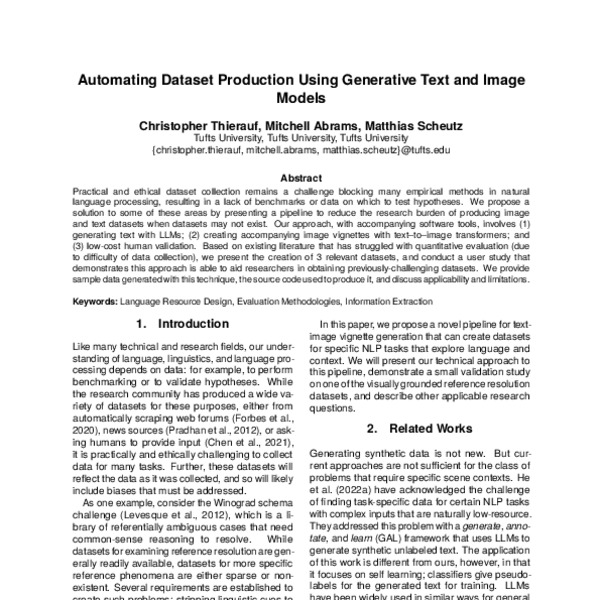 Automating Dataset Production Using Generative Text And Image Models