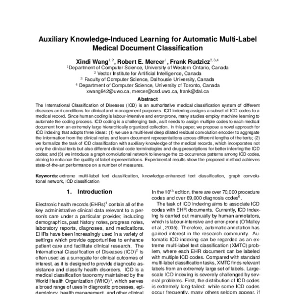 Auxiliary Knowledge-Induced Learning for Automatic Multi-Label Medical Document Classification ...