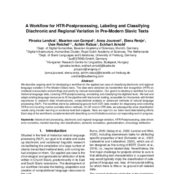 A Workflow for HTR-Postprocessing, Labeling and Classifying Diachronic and Regional Variation in ...