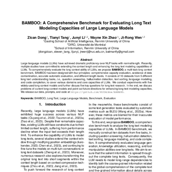 BAMBOO: A Comprehensive Benchmark for Evaluating Long Text Modeling Capacities of Large Language ...