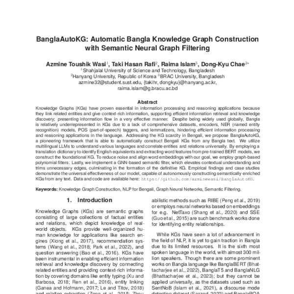 BanglaAutoKG: Automatic Bangla Knowledge Graph Construction with Semantic Neural Graph Filtering ...