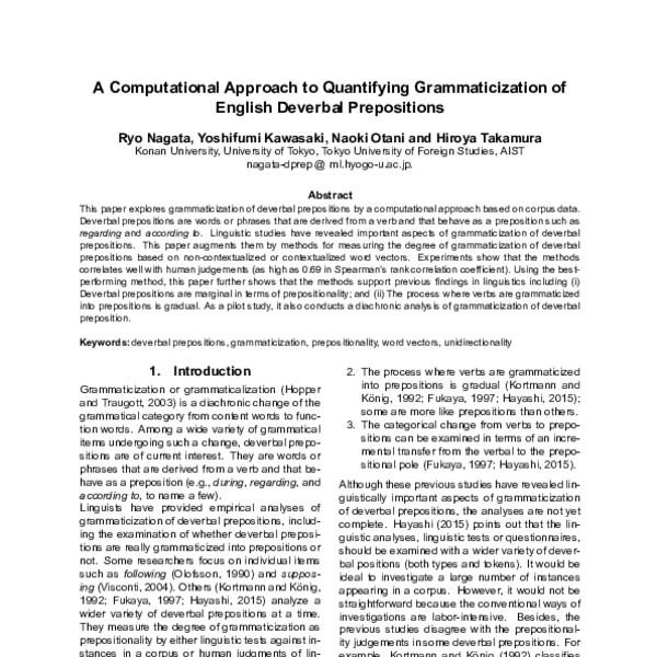 A Computational Approach To Quantifying Grammaticization Of English