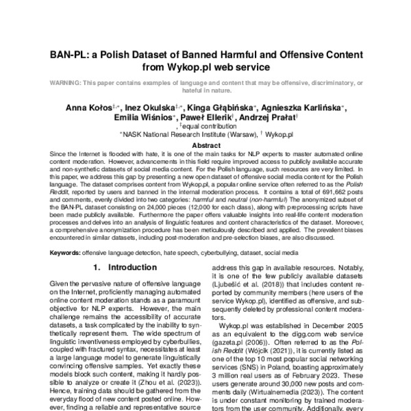 BAN-PL: A Polish Dataset of Banned Harmful and Offensive Content from ...